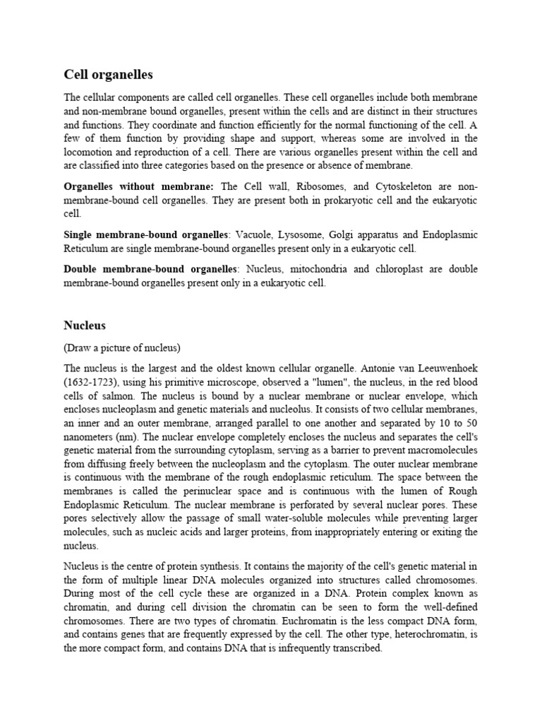 Cell Organelles - Unit 1 | PDF