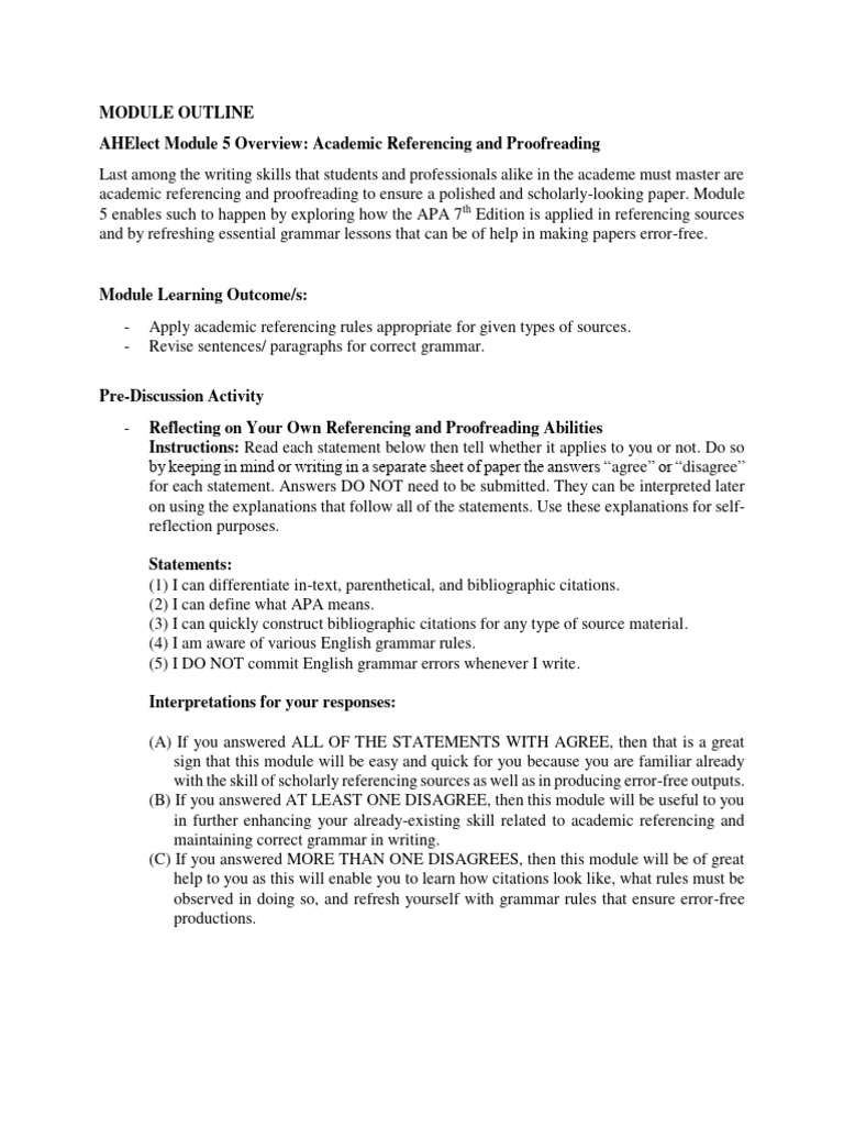 AHElect Student Module 5 - Academic Referencing and Proofreading | PDF AHElect Student Module 5 - Academic Referencing and Proofreading | PDF