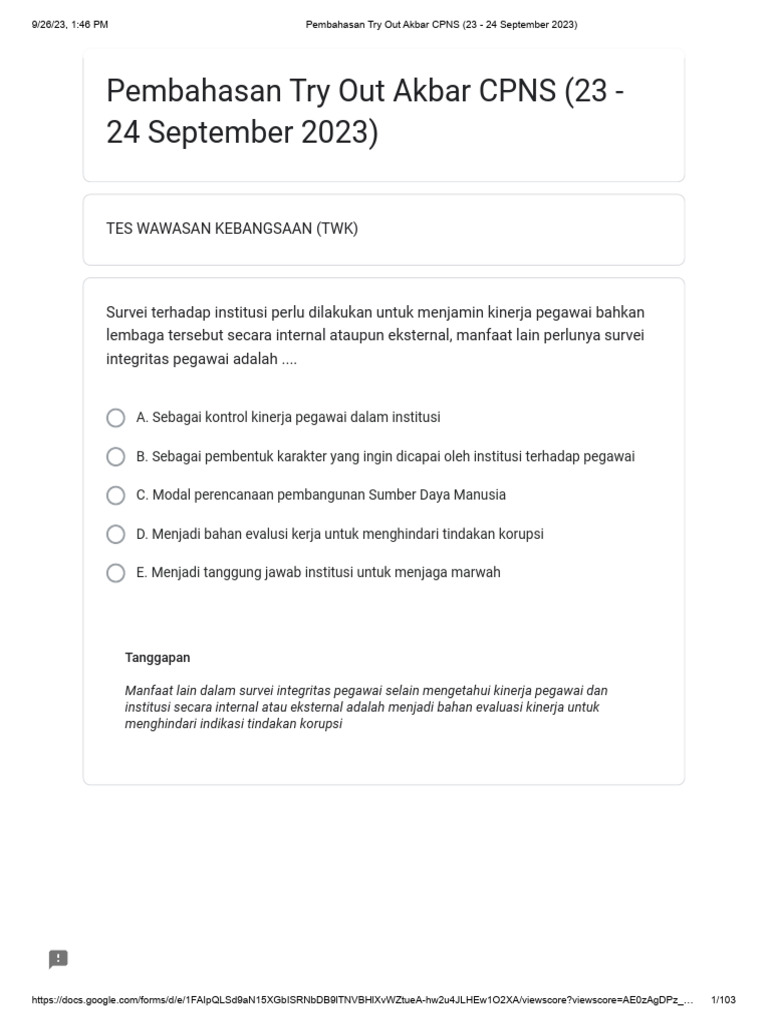 Pembahasan Try Out Akbar CPNS (23 - 24 September 2023) | PDF
