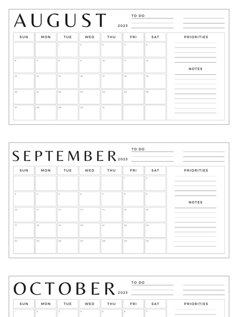 White Grey Minimalist Simple August Monthly Calendar | PDF