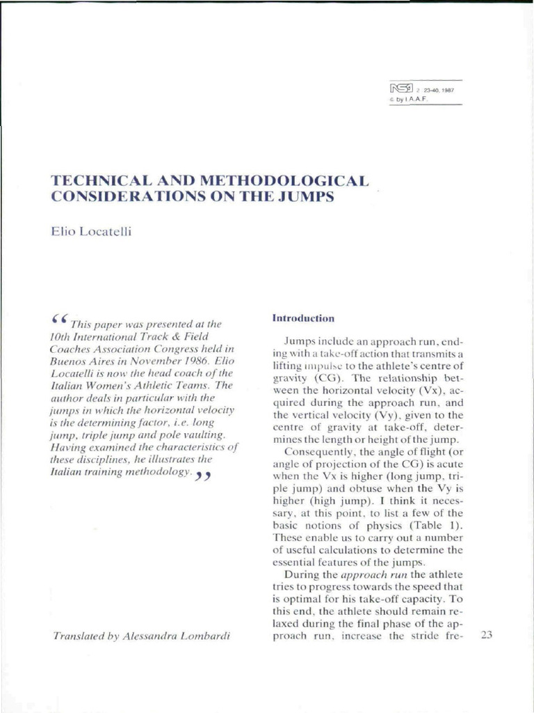 1987 Technical and Methodological Considerations On The Jumps | PDF