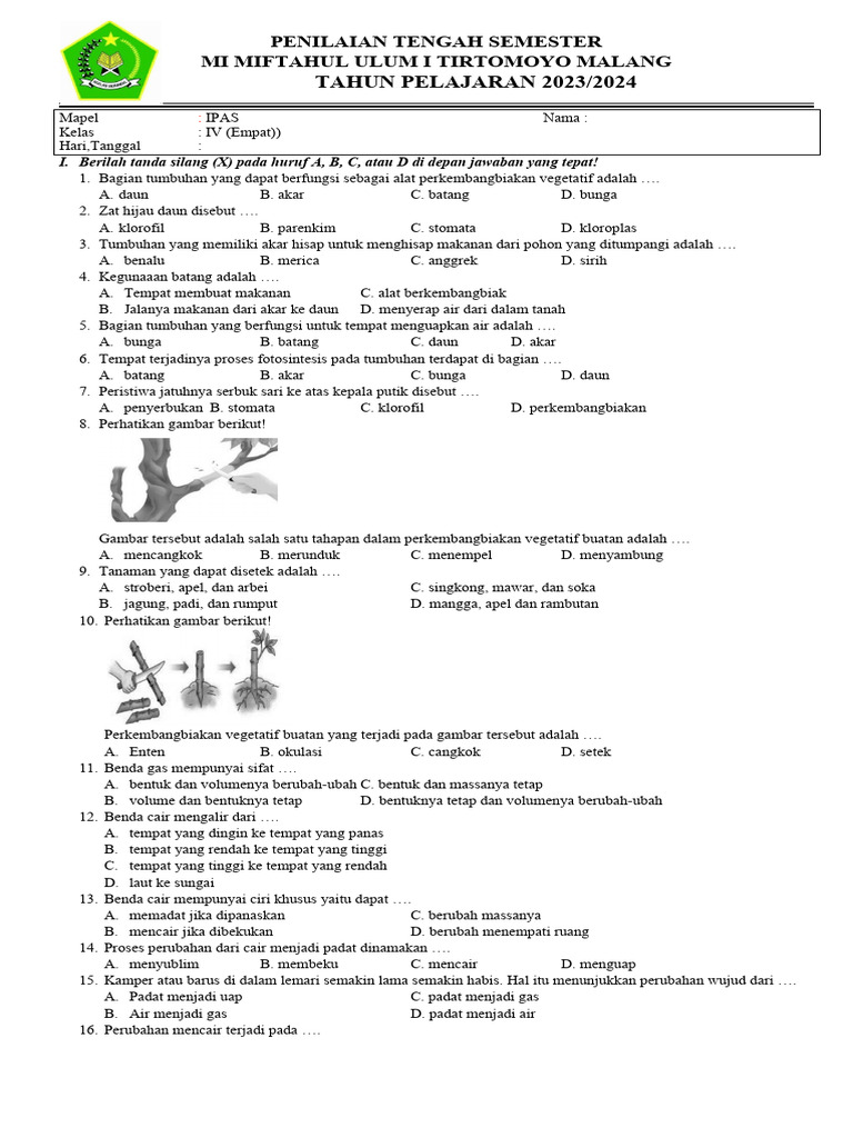 Soal STS IPAS Kls 4 | PDF