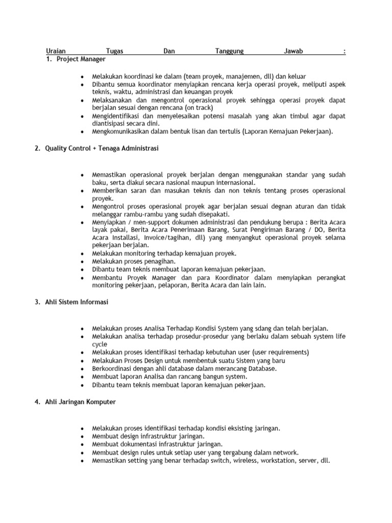 Uraian Tugas Dan Tanggung Jawab Ahli It | PDF
