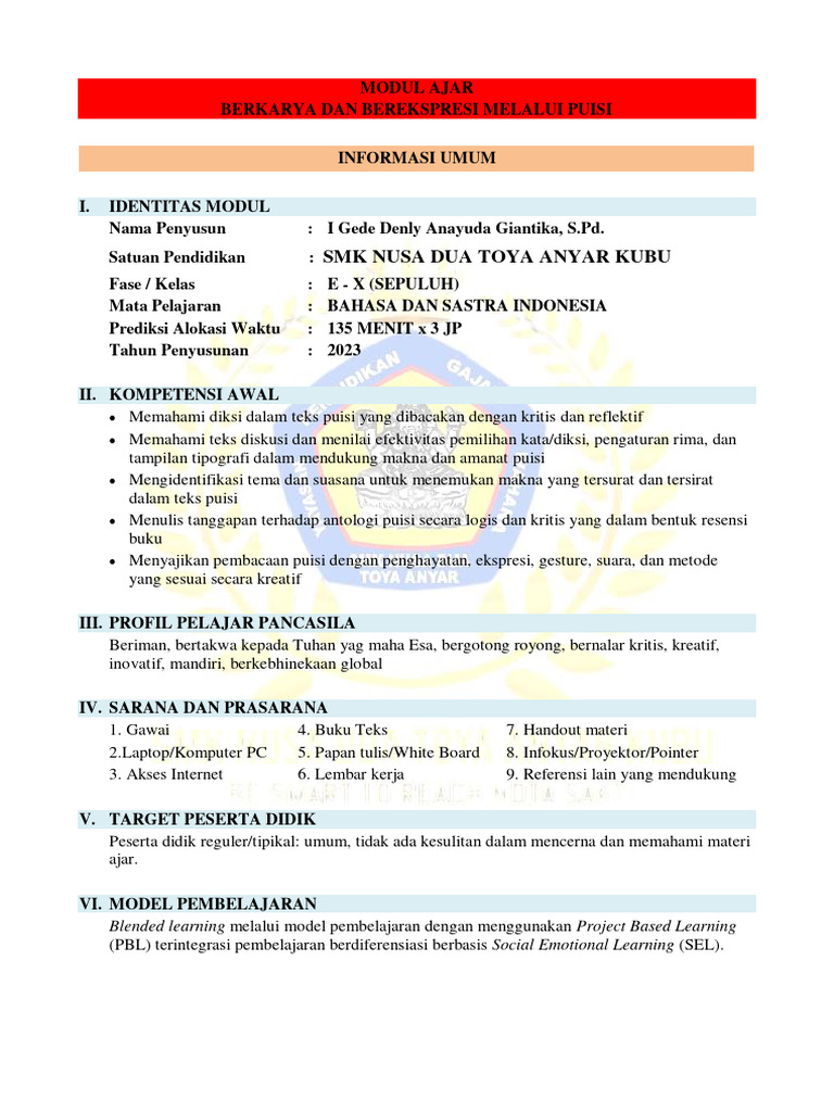 Modul Puisi untuk Siswa SMK | PDF