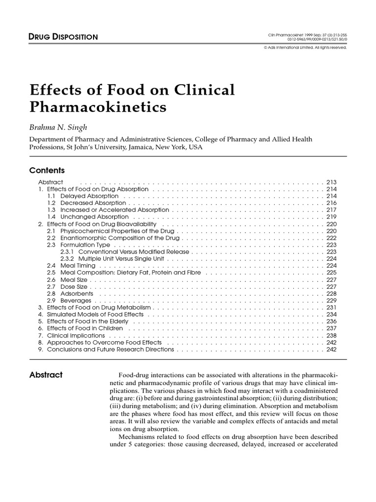 Food's Impact on Drug Absorption | PDF | Bioavailability | Drugs