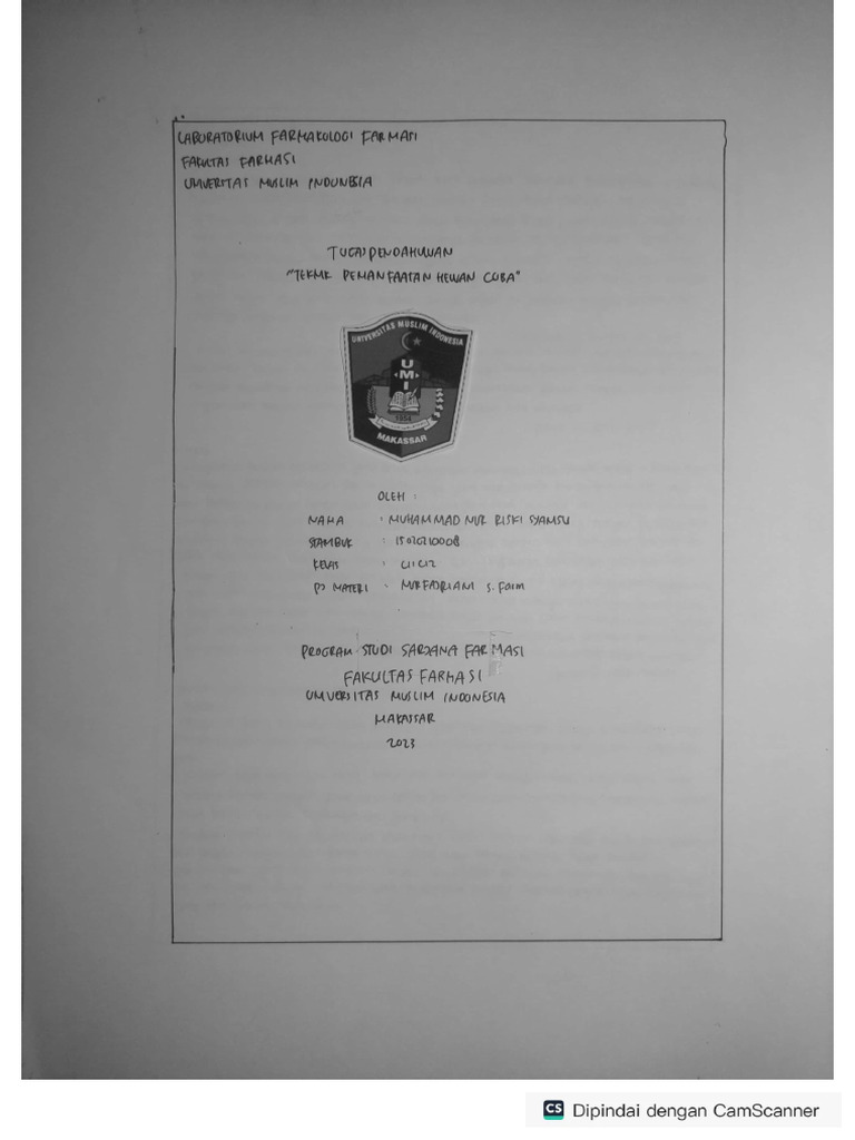 TP Farmakologi - Teknik Pemanfaatan Hewan Coba - c11 - 008 - Muhammad Nur Riski Syamsu | PDF