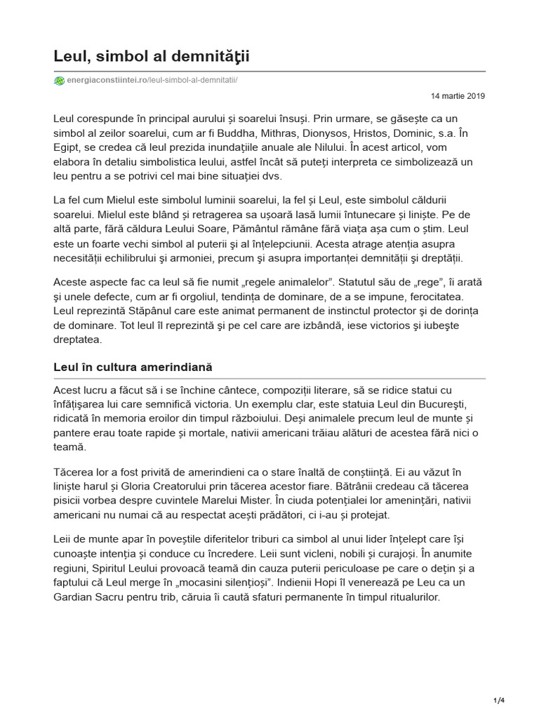 EnergiaConstiintei - Ro - Leul Simbol Al Demnității | PDF