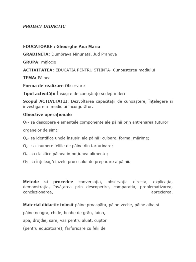 Proiect Didactic - Gheorghe Ana Maria Grupa 2 | PDF