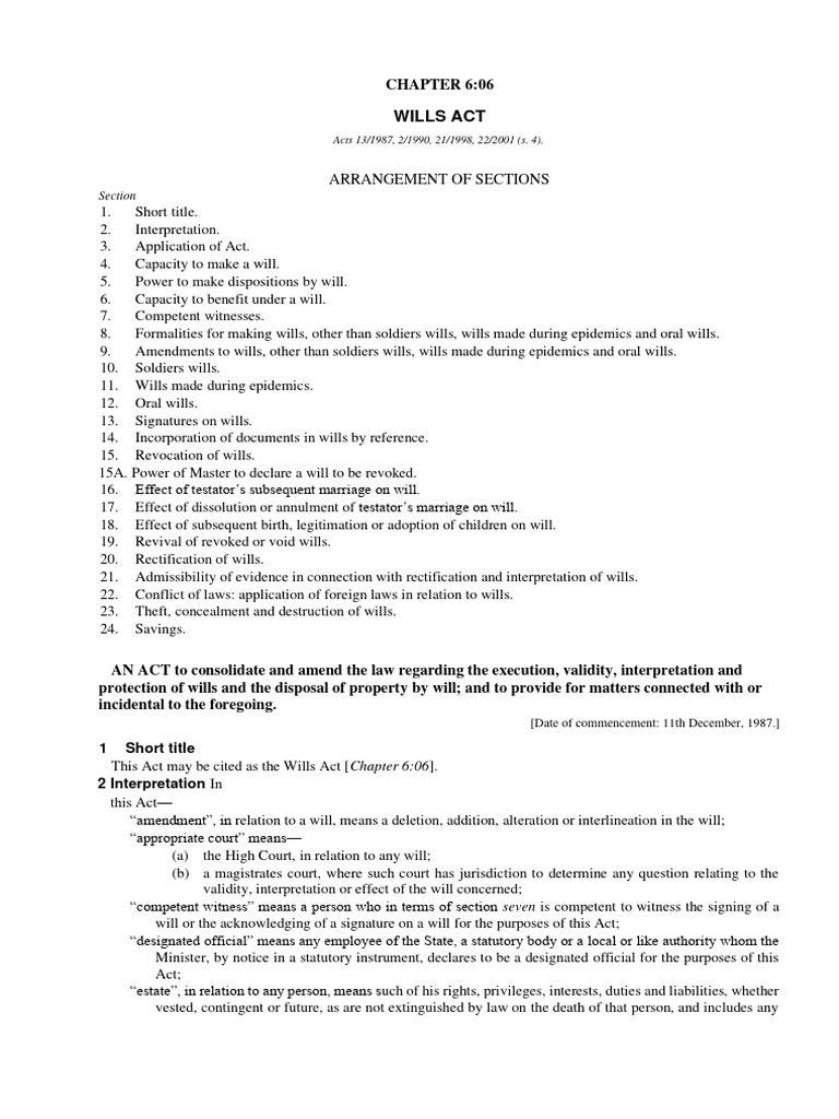 Wills Act (Chapter 6 - 06) | PDF | Will And Testament | Civil Law ...