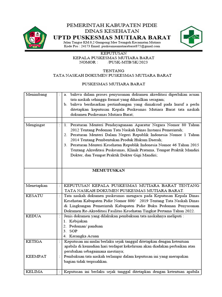 Tata Naskah Puskesmas Mutiara Barat | PDF