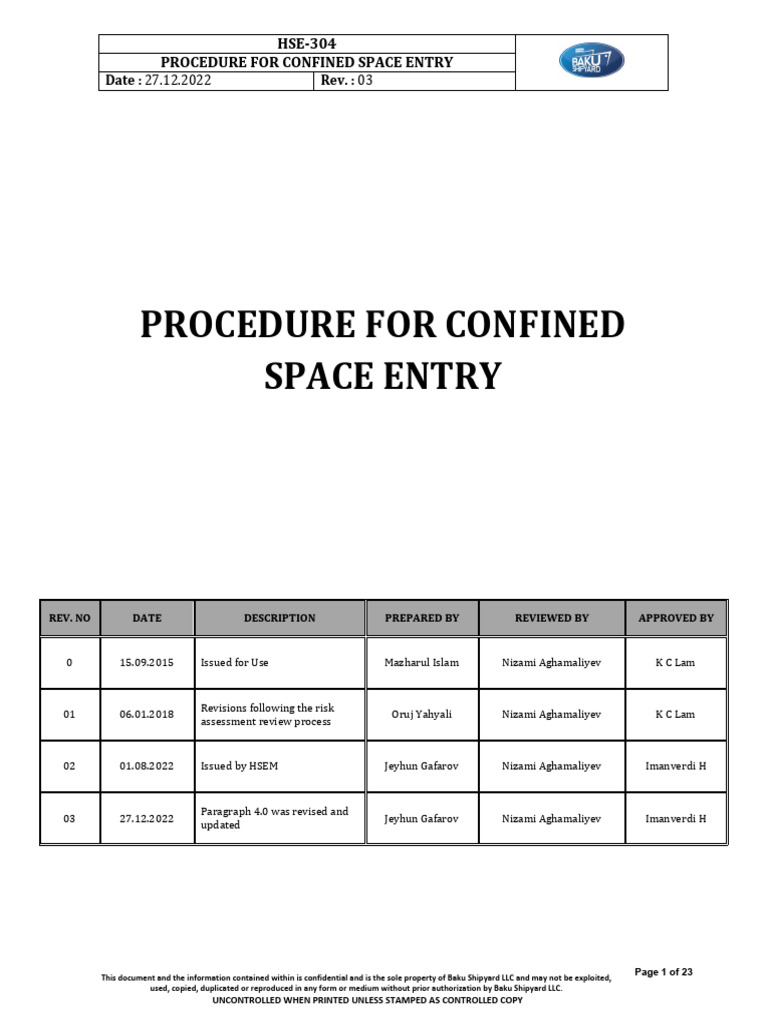Hsep 304 - Confined Space Entry Procedure | PDF Hsep 304 - Confined Space Entry Procedure | PDF