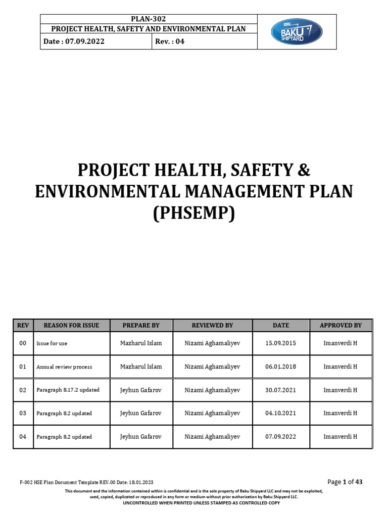 Hsep 302 - Project Health, Safety & Environmental Management Plan | PDF