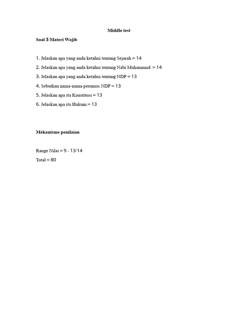 Mekanisme Penilaian & Soal Middle Test LK I HMI KAFEIS | PDF