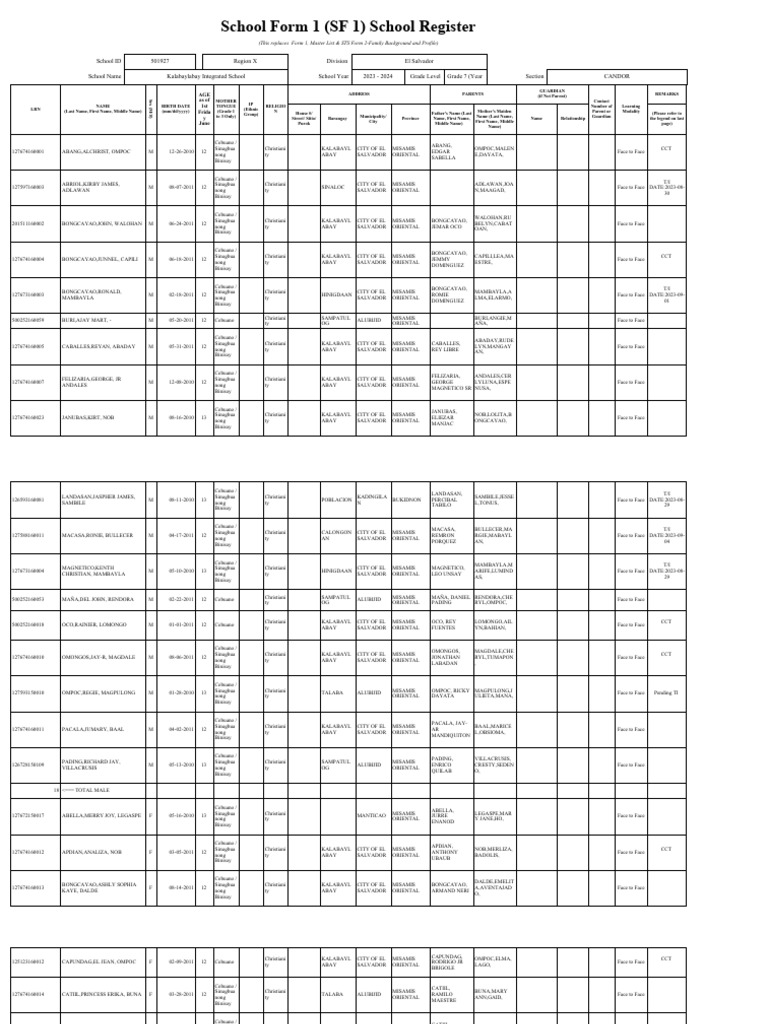 SF1 - 2023 - Grade 7 (Year I) - CANDOR | PDF