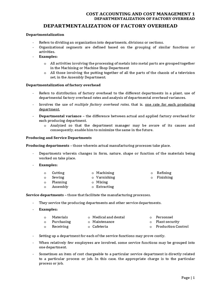 Module 6 Departmentalization of Factory Overhead | PDF