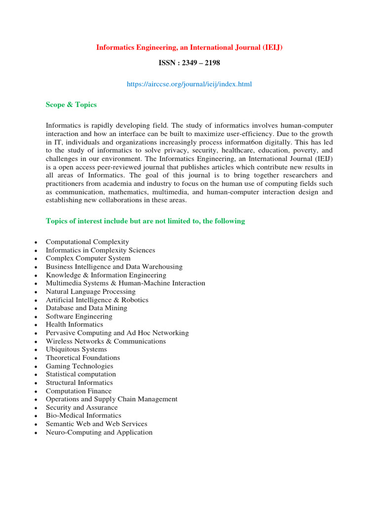 Informatics Engineering, An International Journal (IEIJ) | PDF