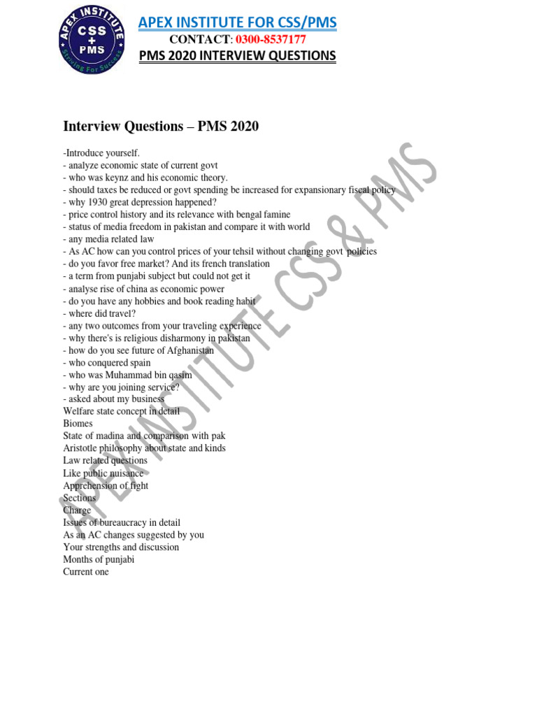 PMS 2020 Interview Questions | PDF | Finance & Money Management ...