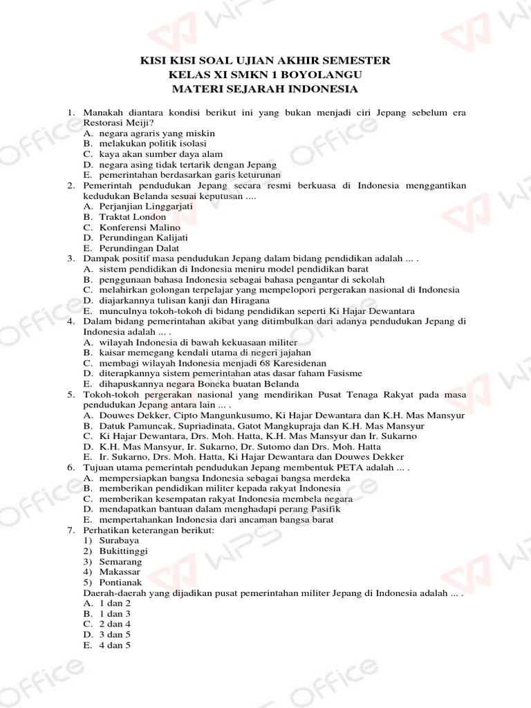 Kisi Kisi Soal Uas Sejarah TH 2023 | PDF