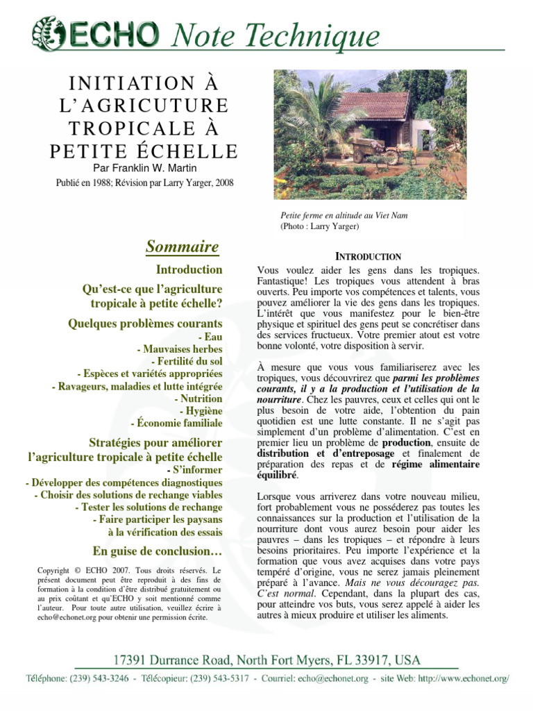 TN 16 Initiation A L Agriculture Tropicale A Petite Echelle | PDF