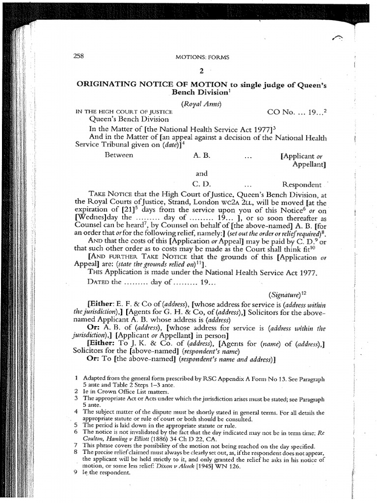 Forms - Originating notice of motion | PDF