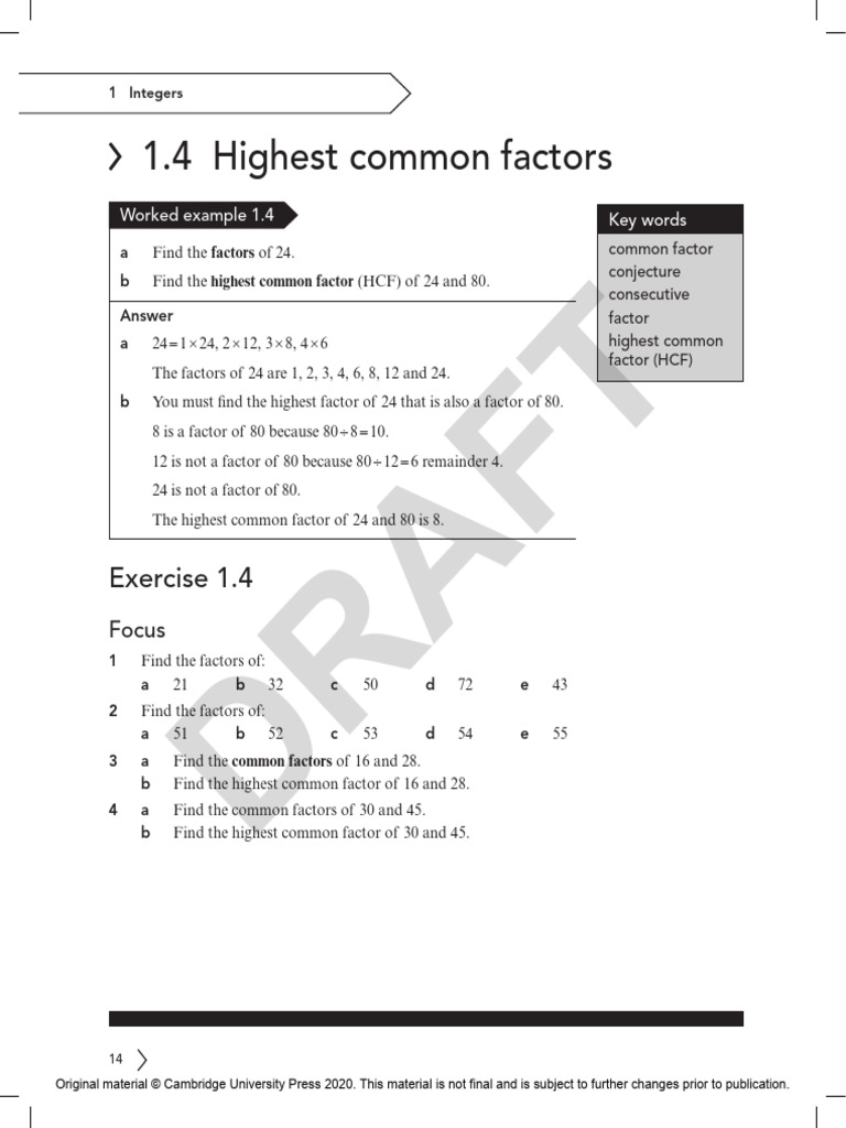Highest Common Factors Cambridge Lower Secondary | PDF