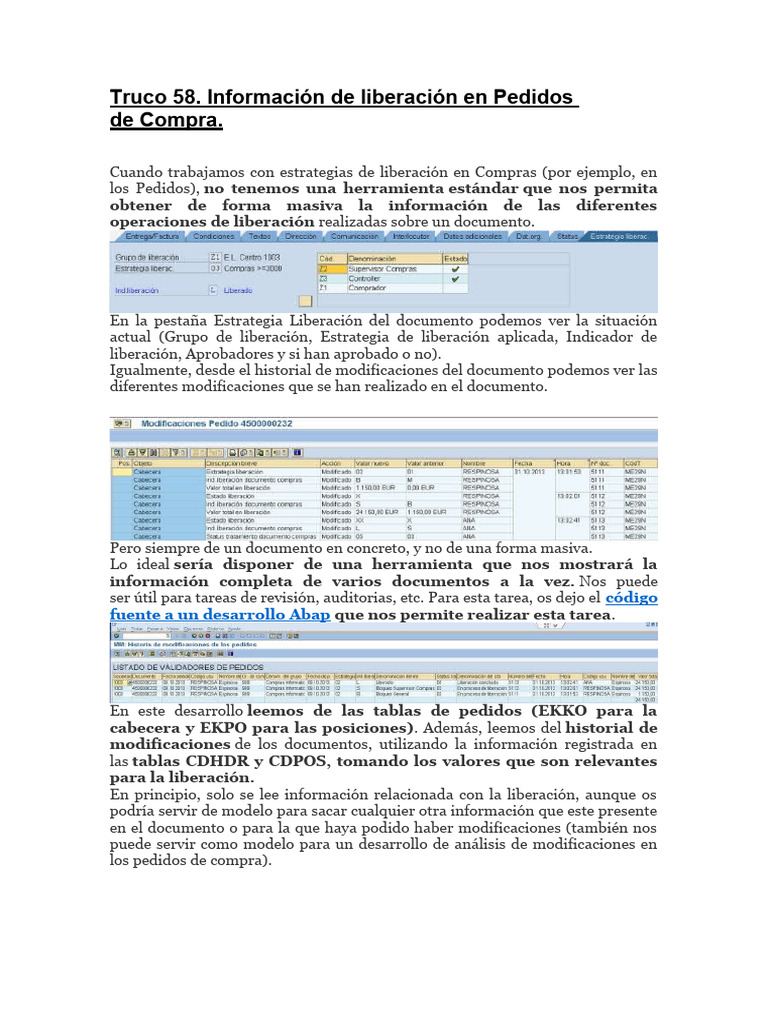 Truco 58. Información de Liberación en Pedidos de Compra | PDF