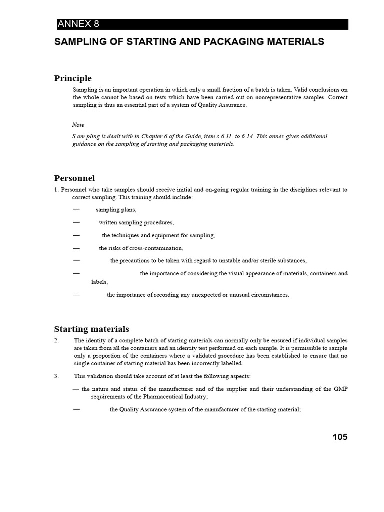 EU GMP Annex 8: Sampling Guidelines | PDF | Packaging And Labeling ...