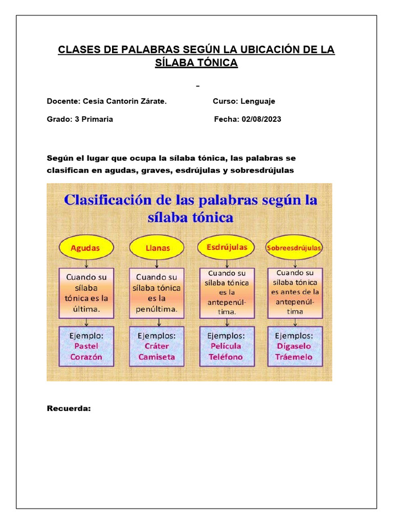 Clasificación de Palabras por Sílaba Tónica | PDF | Idiomas | Estudios ...