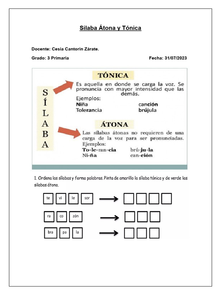 Silaba Átona y Tónica | PDF