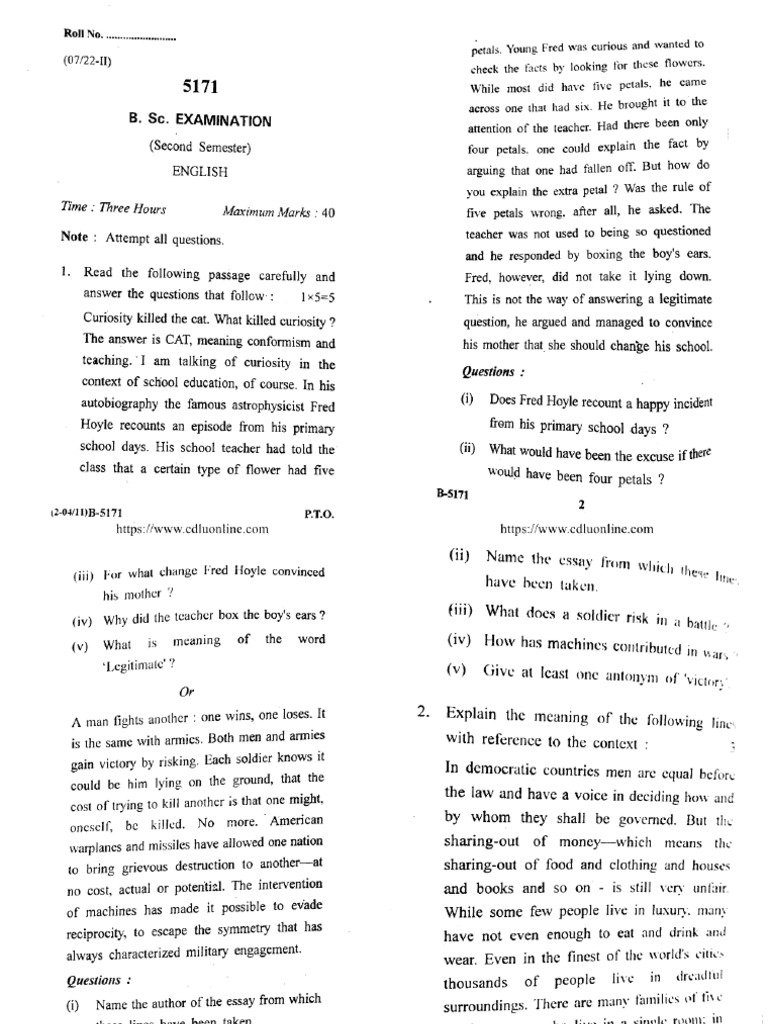 BSC 2 Sem English 5171 Jul 2022 | PDF