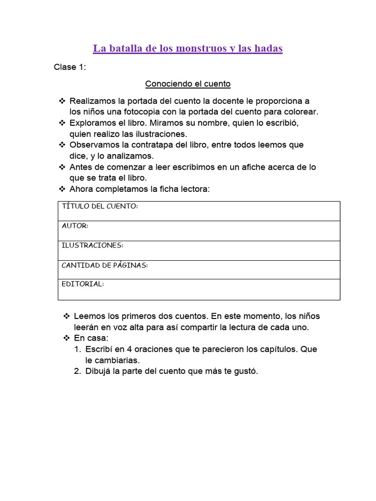 Actividades La Batalla de Los Monstruos y Las Hadas TL | PDF