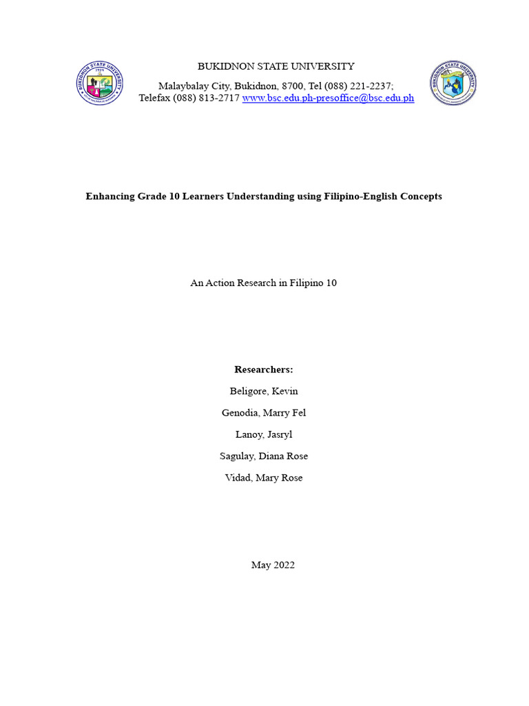 Action Research Final | PDF | Tagalog Language | English Language