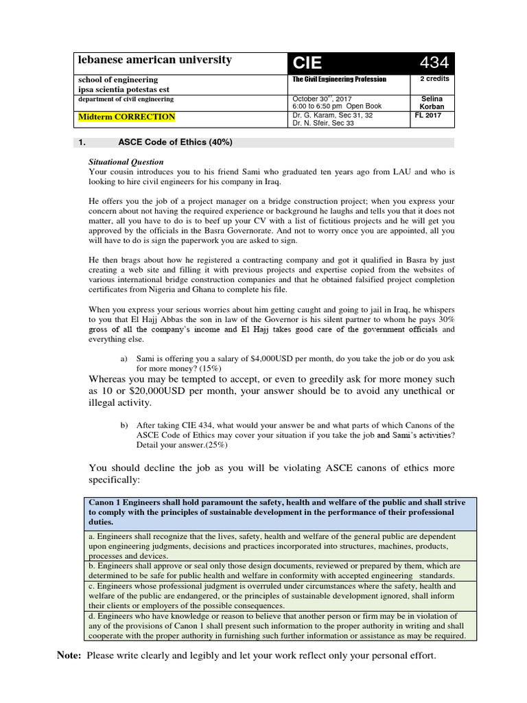 CIE434 Midterm Fall 2017 CORRECTION | PDF