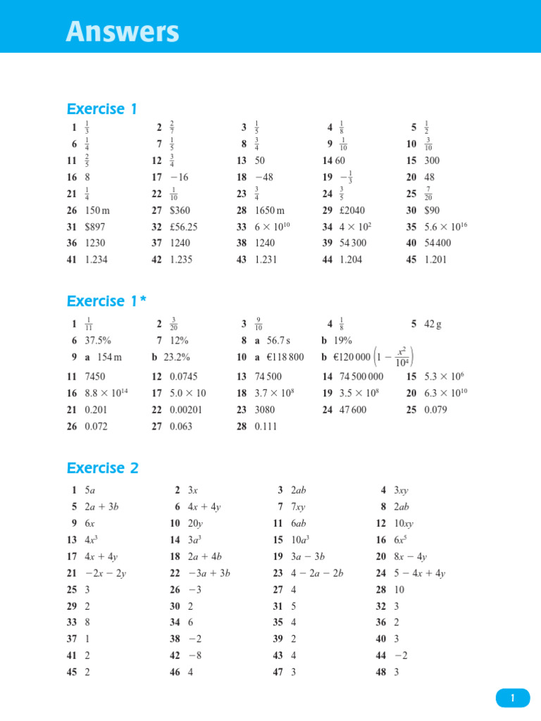 Edexcel IGCSE Mathematics A Practice Book 1 Answers | PDF