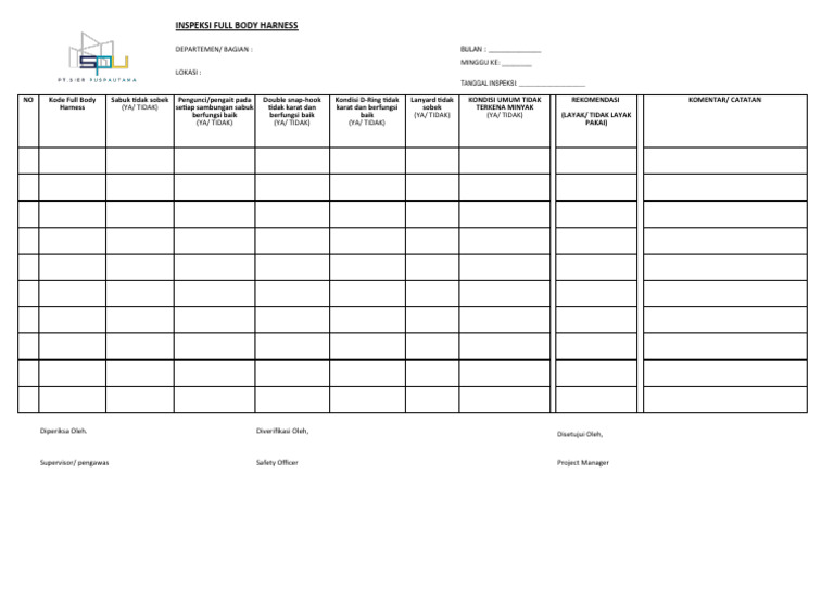 Form Inspeksi Full Body Harness | PDF