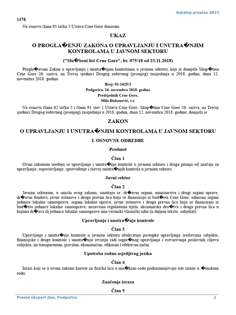 Zakon o Upravljanju I Unutrasnjim Kontrolama U Javnom Sektoru | PDF Zakon o Upravljanju I Unutrasnjim Kontrolama U Javnom Sektoru | PDF