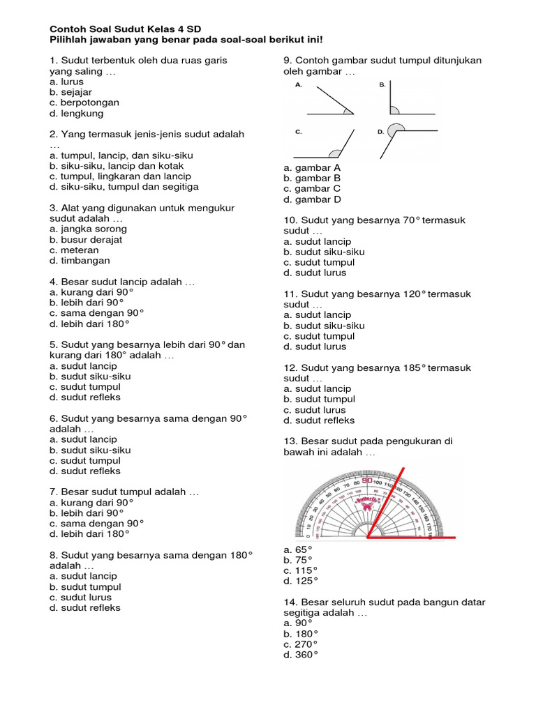 Contoh Soal Sudut Kelas 4 SD | PDF