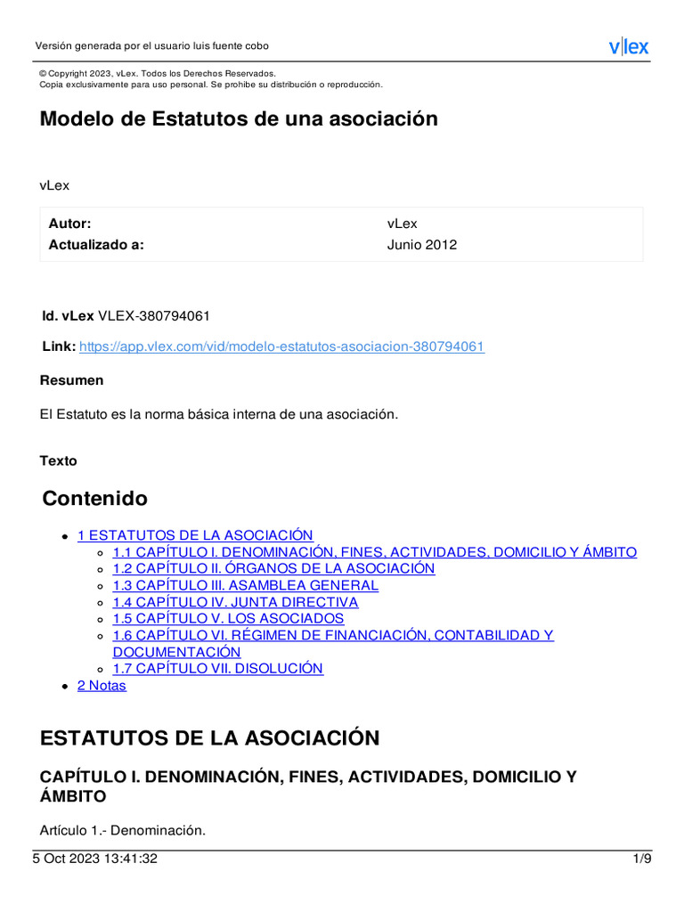 Modelo Estatutos Asociacion | PDF