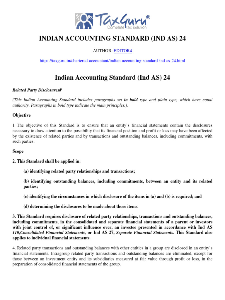 Indian Accounting Standard (Ind AS) 24 - Taxguru - in | PDF