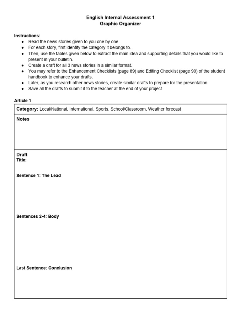 English G11 - IA1 - Graphic Organiser - For Students (Ashoka) | PDF
