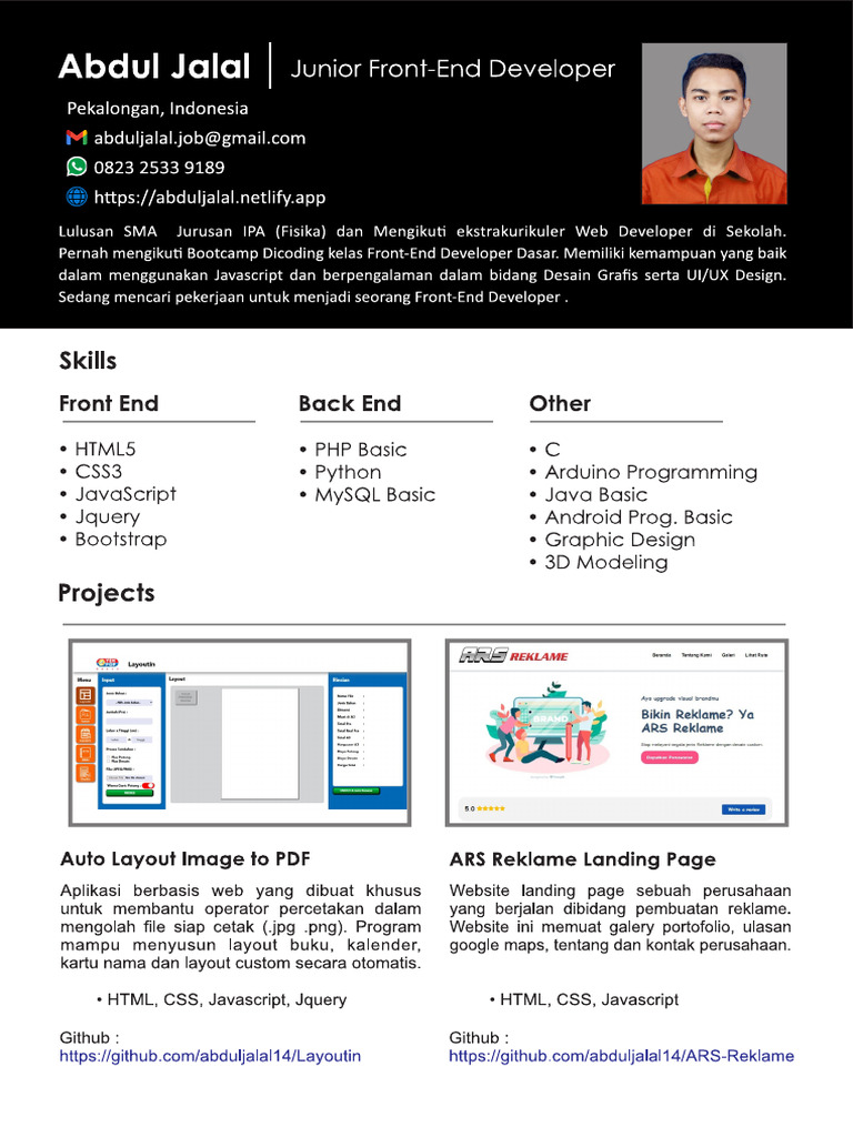 CV Abdul Jalal Front-End Developer-1 | PDF