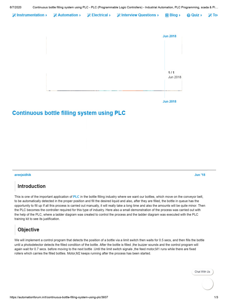 Continuous Bottle Filling System Using PLC: Instrumentation Automation ...