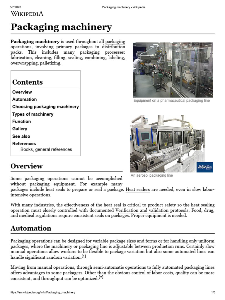 Packaging Machinery - Wikipedia | PDF