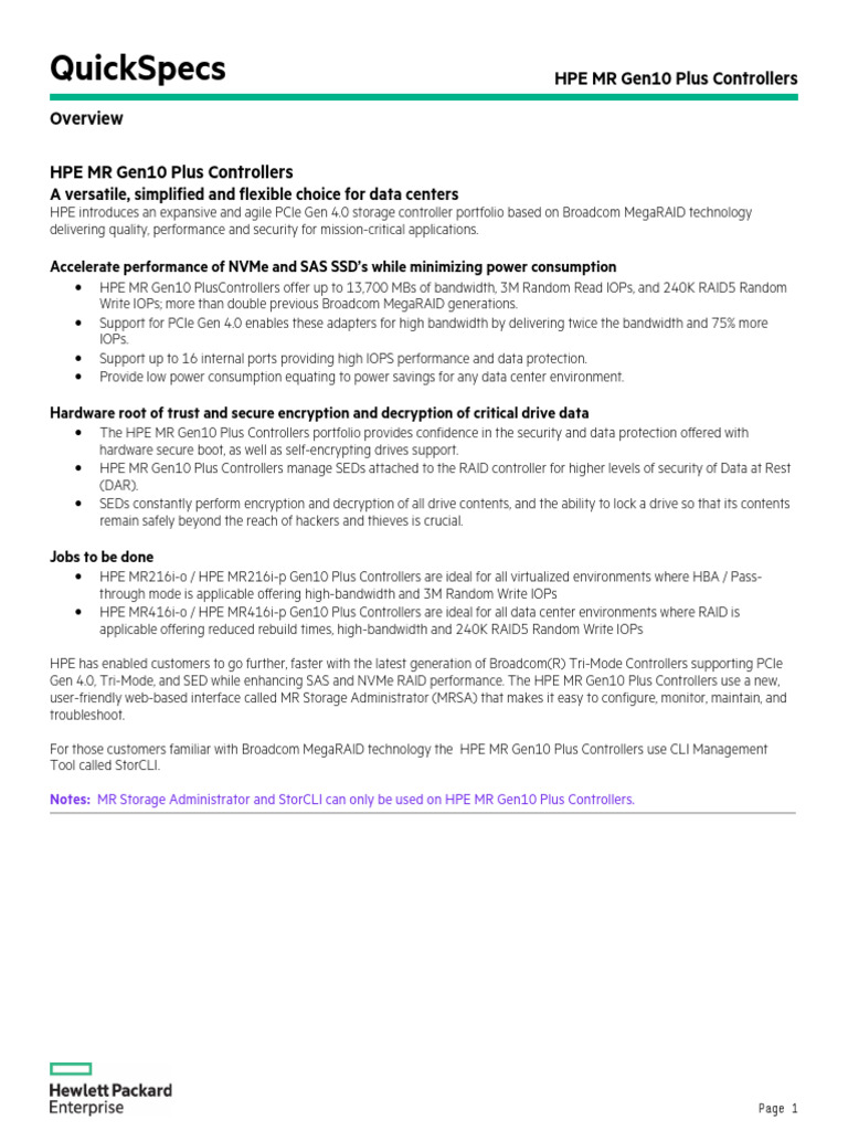 HPE MR Gen10 Plus Controllers-A50002563enw | PDF
