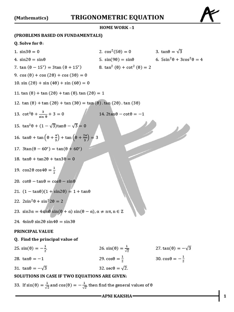 Dpp 01 Trigonometric Equation Homework 01 Pdf Trigonometric Functions Equations