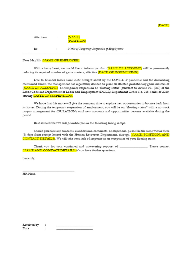 Notice of Floating Status | PDF