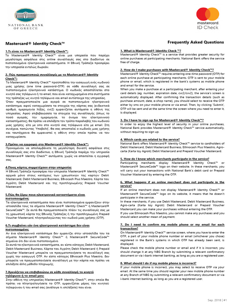 Mastercard® Identity Check™ Frequently Asked Questions | PDF