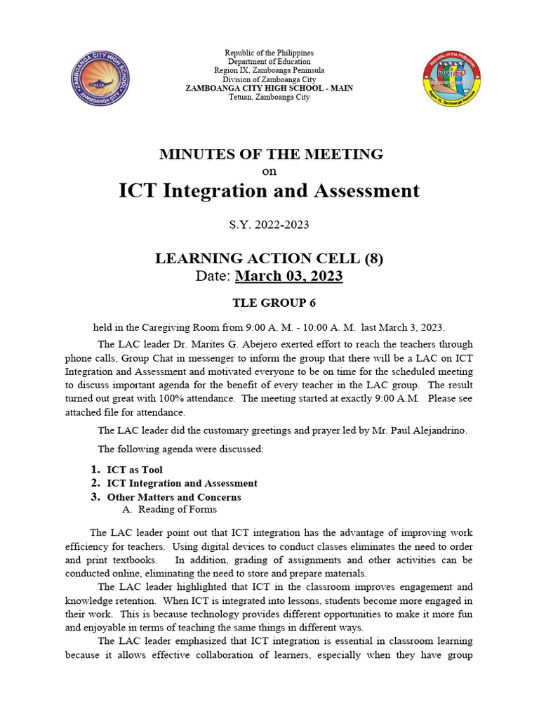 Minutes-LAC - ICT | PDF | Educational Technology | Communication