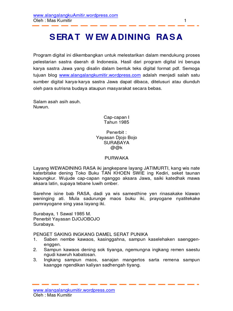 Serat Wewadining Rasa | PDF