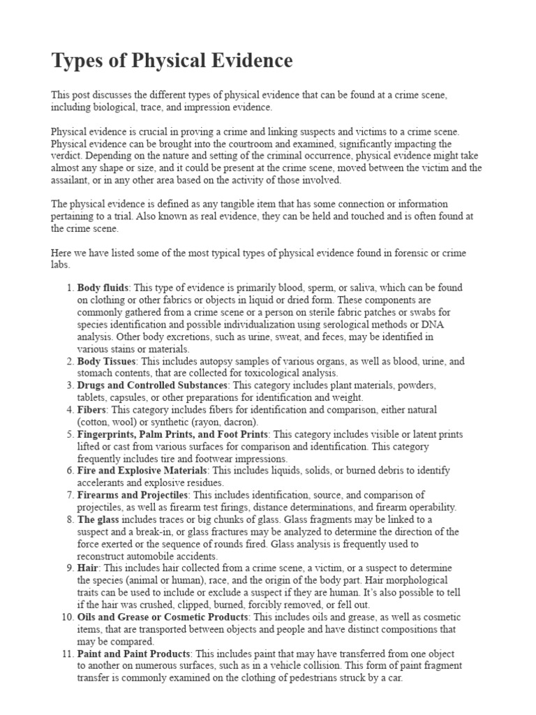 Types of Physical Evidence | PDF